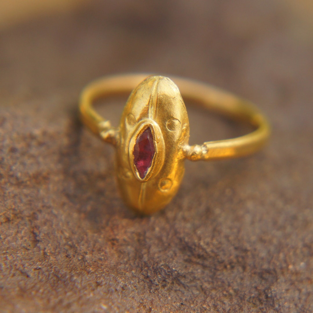 24k Signet Gold Ruby Ring//24k Gold Handmade Ring//artisan Gold Ruby ...