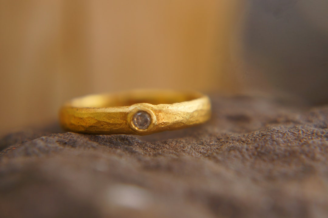 24k Gold Diamond Ring//gold Diamond Ring//hammered Diamond Engagement ...