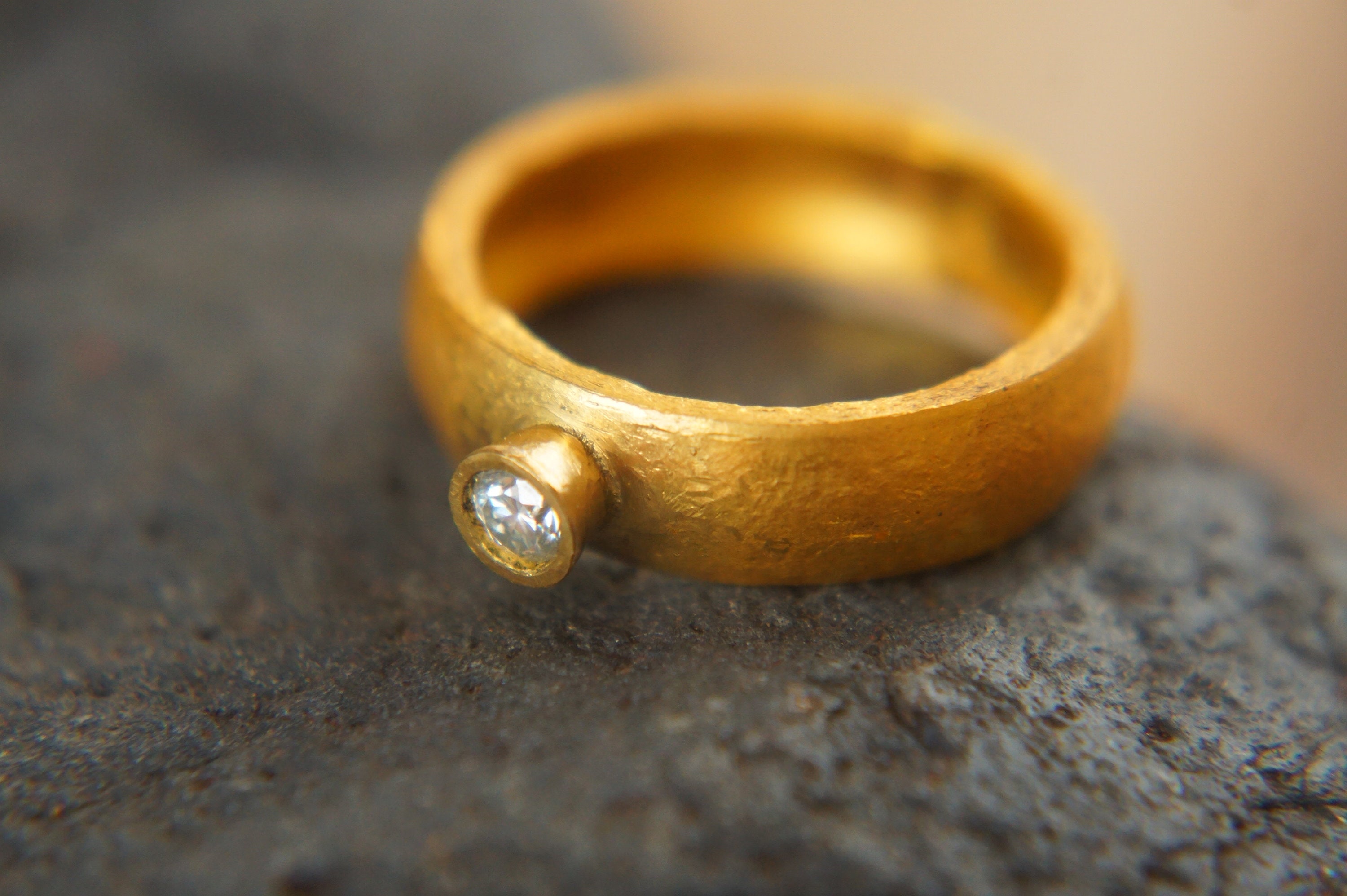 Gold Diamond Ring//24k Gold Diamond Ring//diamond Engagement | Etsy