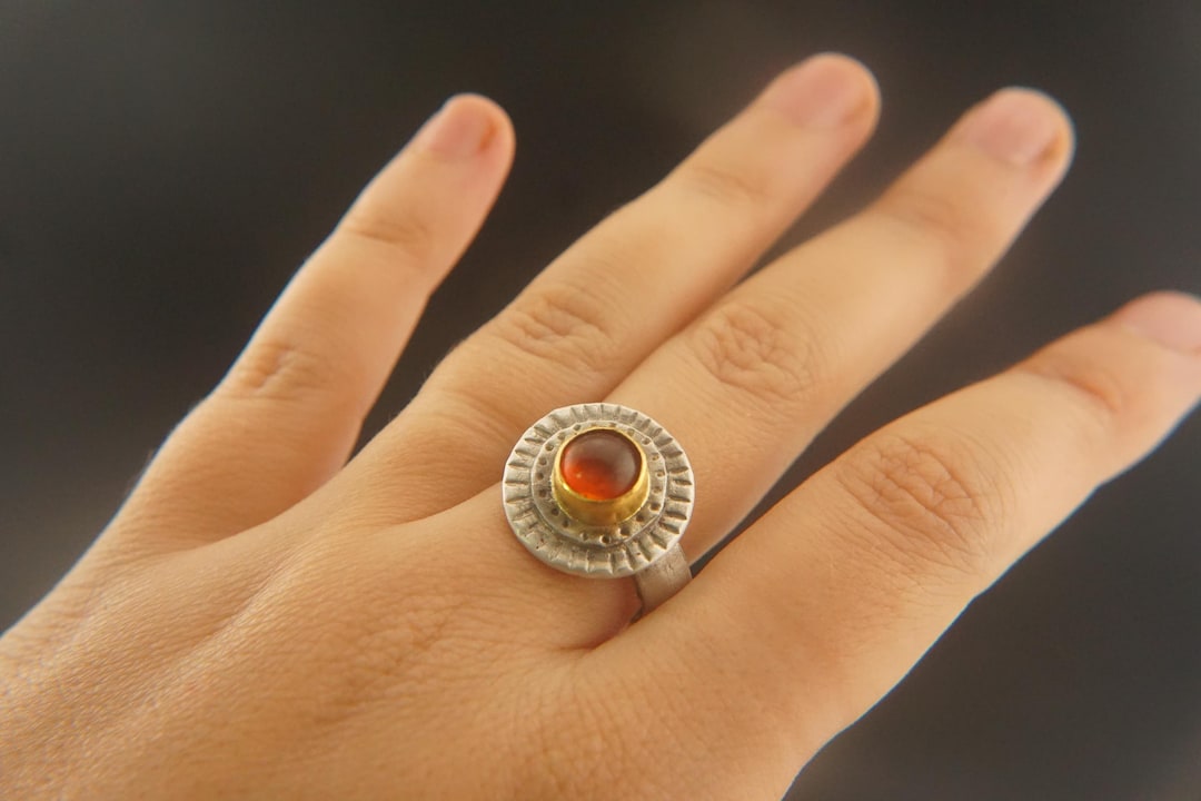 24k Gold Bi Metal Amber Ring//amber Stone Gold and Silver Ring//orange ...