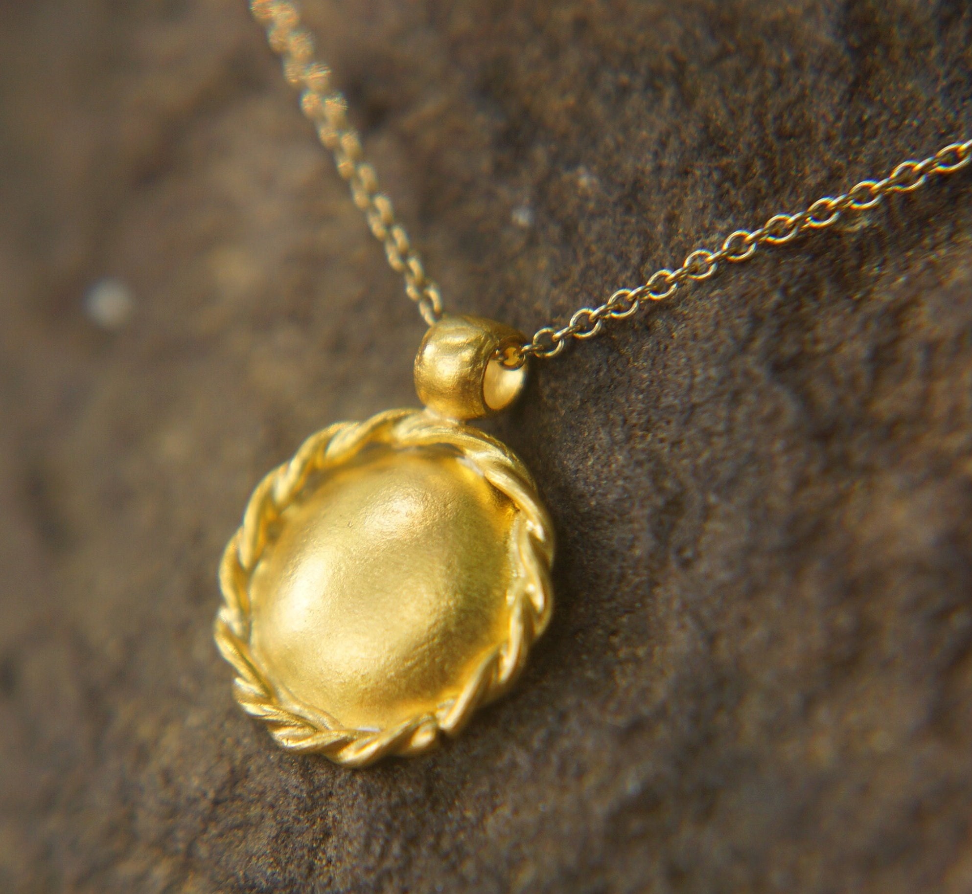 Round Circle Dome With Braided Frame//pendant Basic Gold Necklace//24k ...