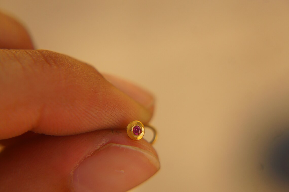 24K Gold Ruby Nose Studs//gold Ruby Nose Stud//solid Gold Nose - Etsy