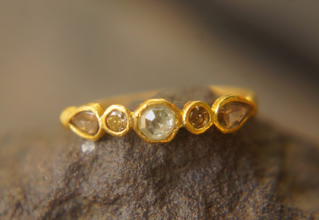 24k Gold Diamonds Ring//unique Engagement Ring//multi Stone Diamond ...