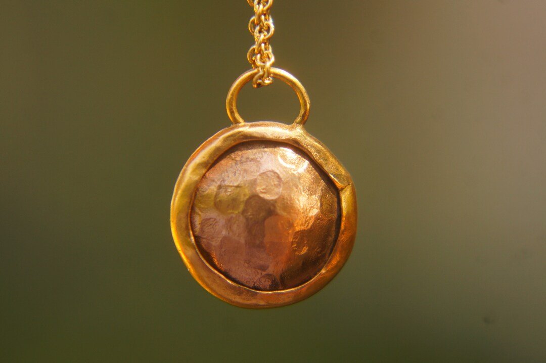 24k Gold and Rose Gold Round Pendant//basic Gold Necklace//24k Gold ...