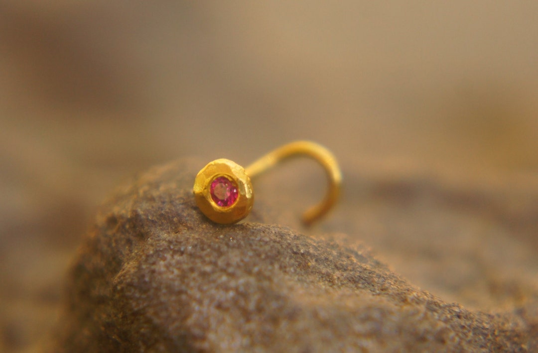 24K Gold Ruby Nose Studs//gold Ruby Nose Stud//solid Gold Nose Piercing ...