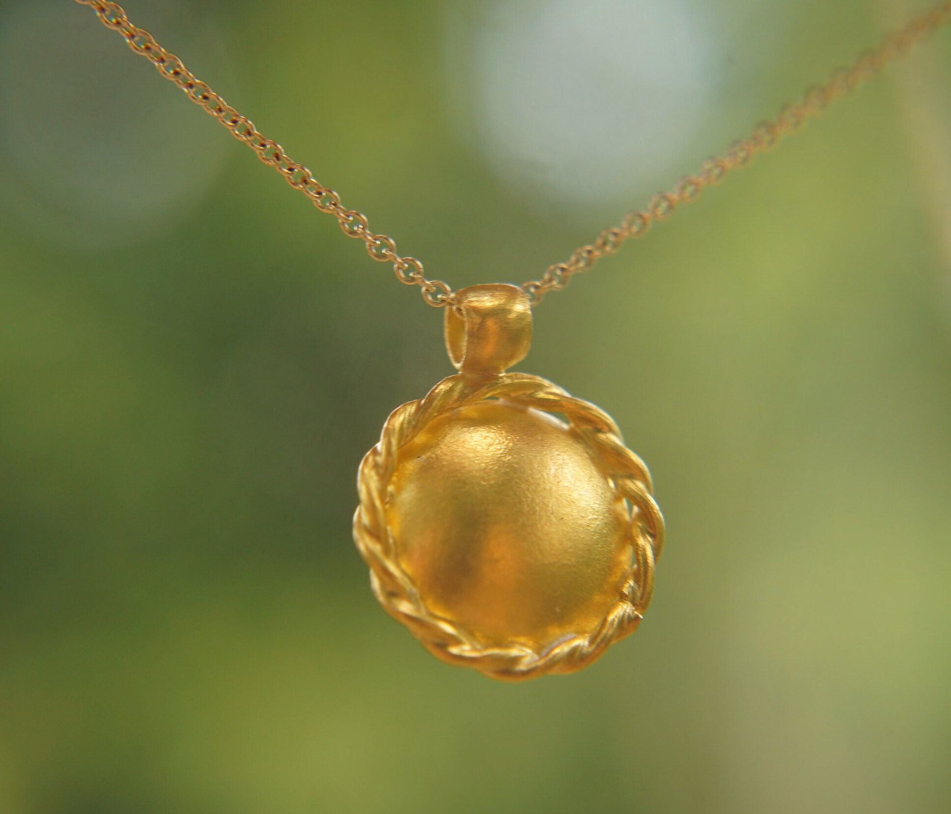 Round Circle Dome With Braided Frame//pendant Basic Gold Necklace//24k ...