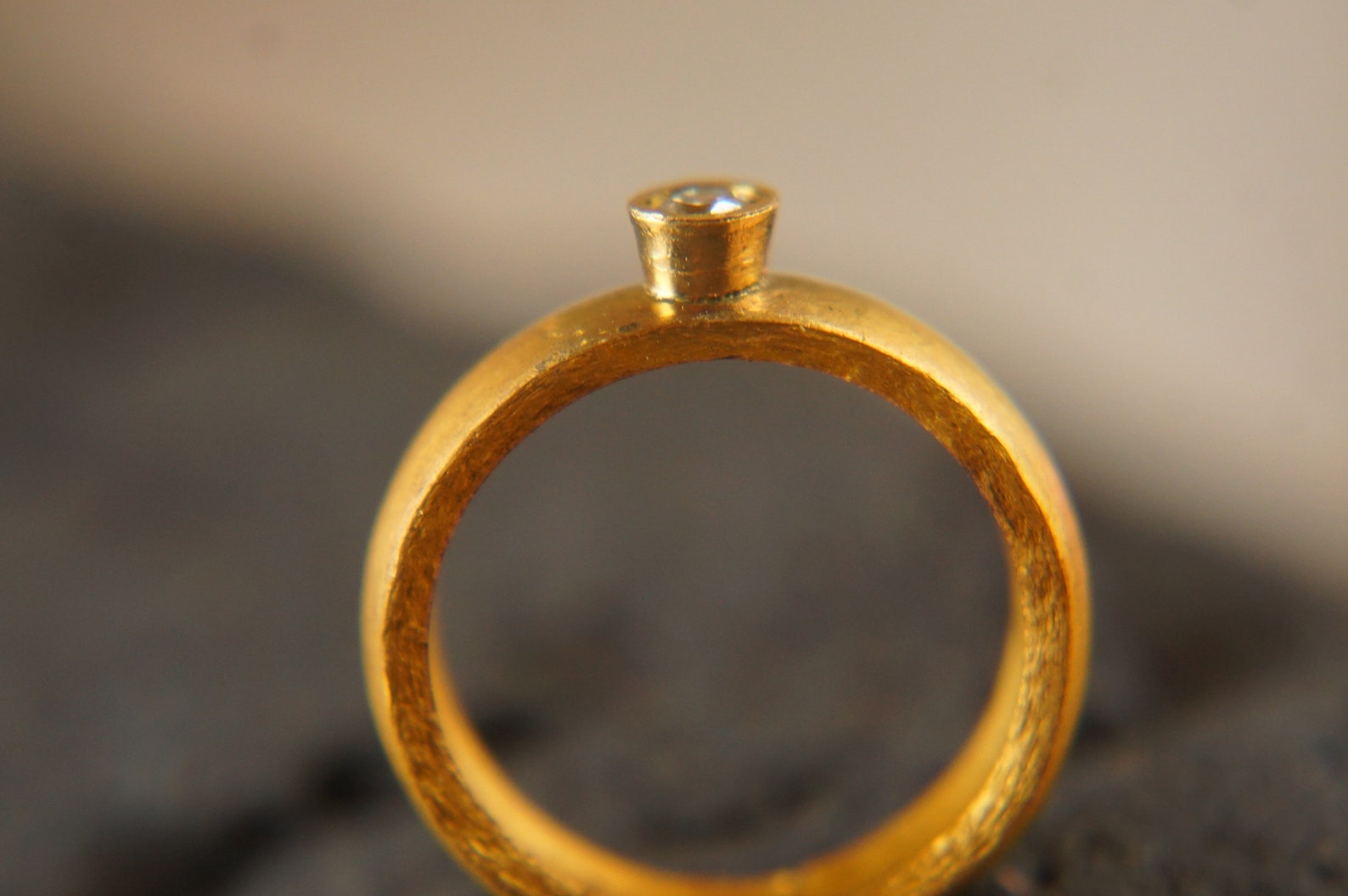 Gold Diamond Ring//24k Gold Diamond Ring//diamond Engagement - Etsy