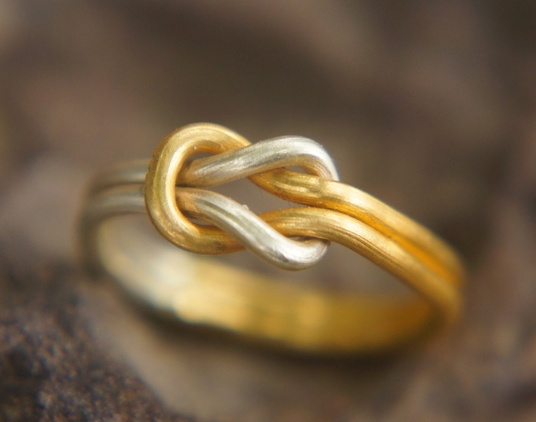 24k Gold & 14k White Gold Knot Ring//artisan Handmade Ring//white and Yellow Gold Ring//fine ...