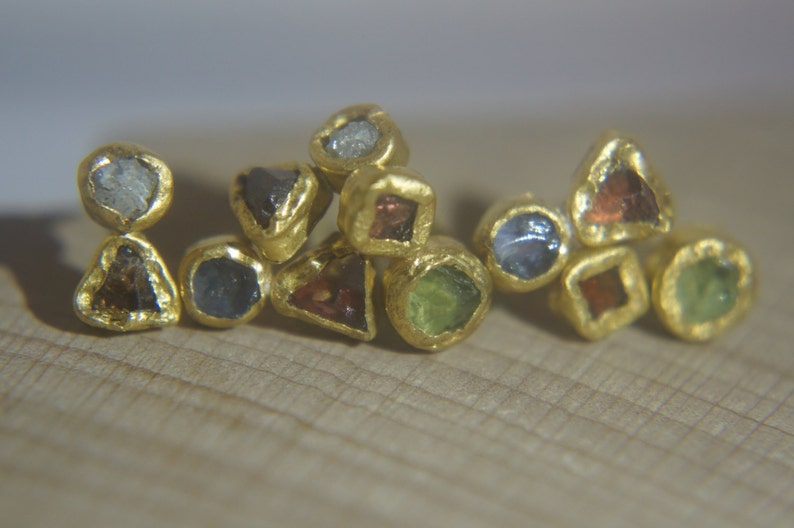 Solid 24k Gold Raw Gem Studs raw Gem Stone Earrings-stud - Etsy