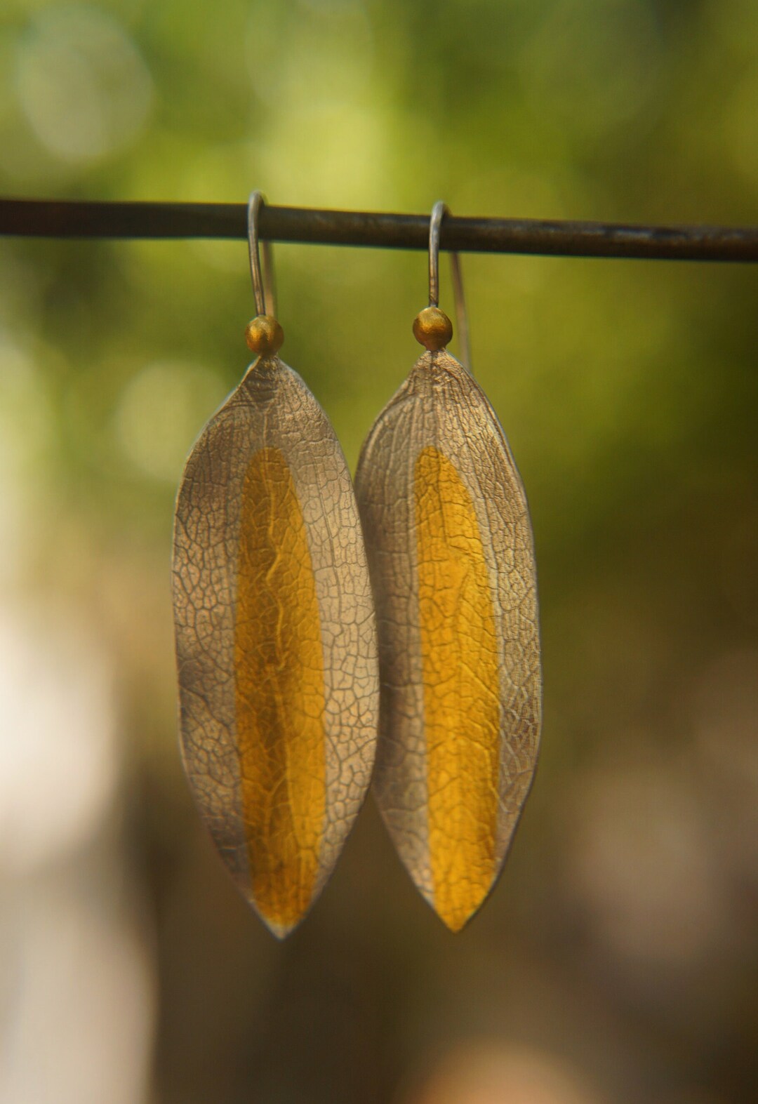 Silver and 24k Solid Gold Leaf Texture Earrings ,organic Earrings Leaf ...