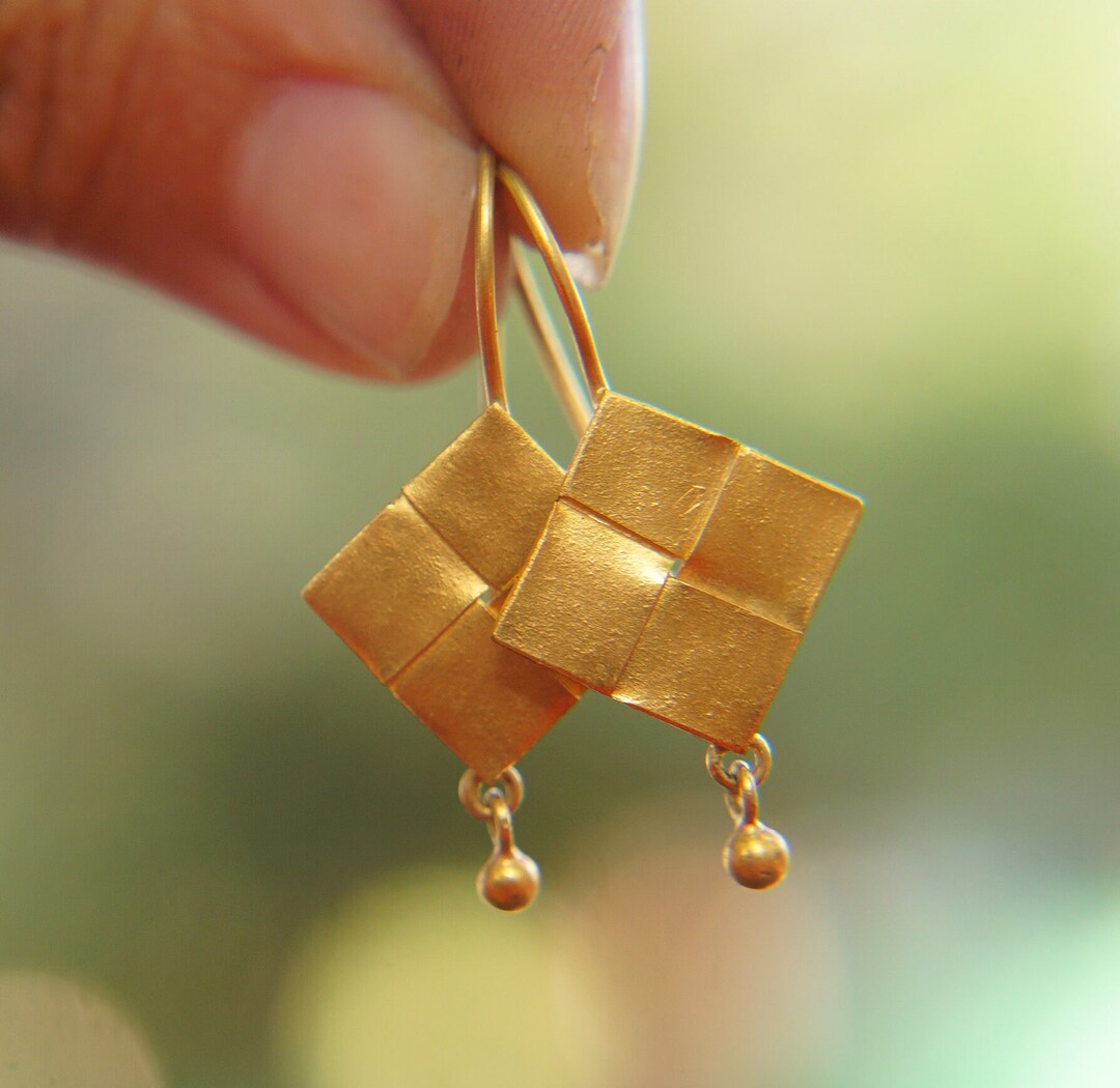 Artisan 24k Gold Square Dangles//solid Gold Square Earrings//artisan ...