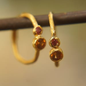 Red Gem Gold Hoops 24k Solid Gold, Hand Made Artisan Gold Hoops. Gold ...