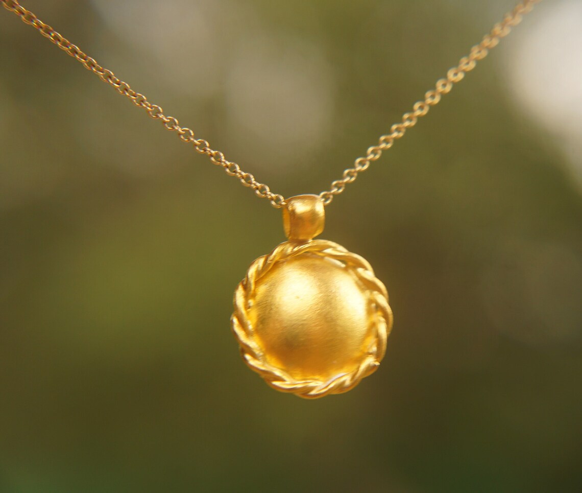 Round Circle Dome With Braided Frame//pendant Basic Gold Necklace//24k ...