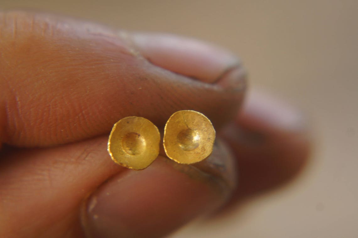24K Gold Dotted Studs handmade Gold Stud Hammered Stud | Etsy