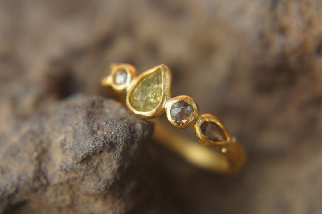 24k Gold Diamonds Ring//drop Diamond Ring//unique Engagement Ring ...