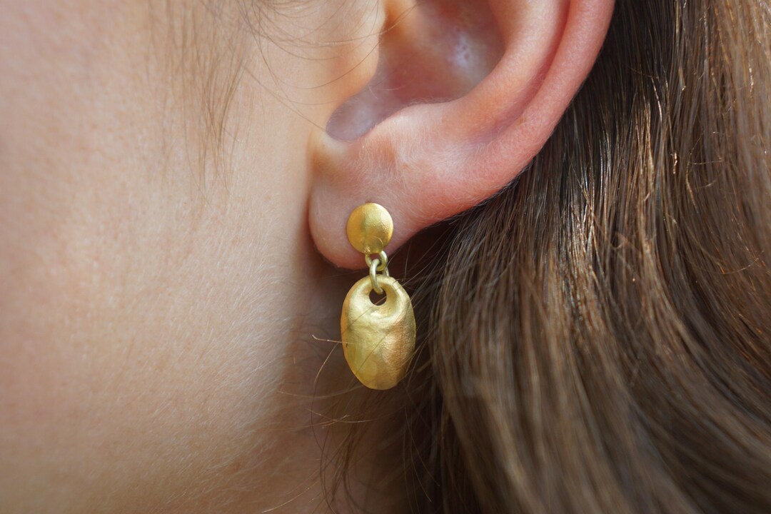 24K Gold Dangle Earrings//solid Gold Dangles//24k Gold Oval Earrings ...