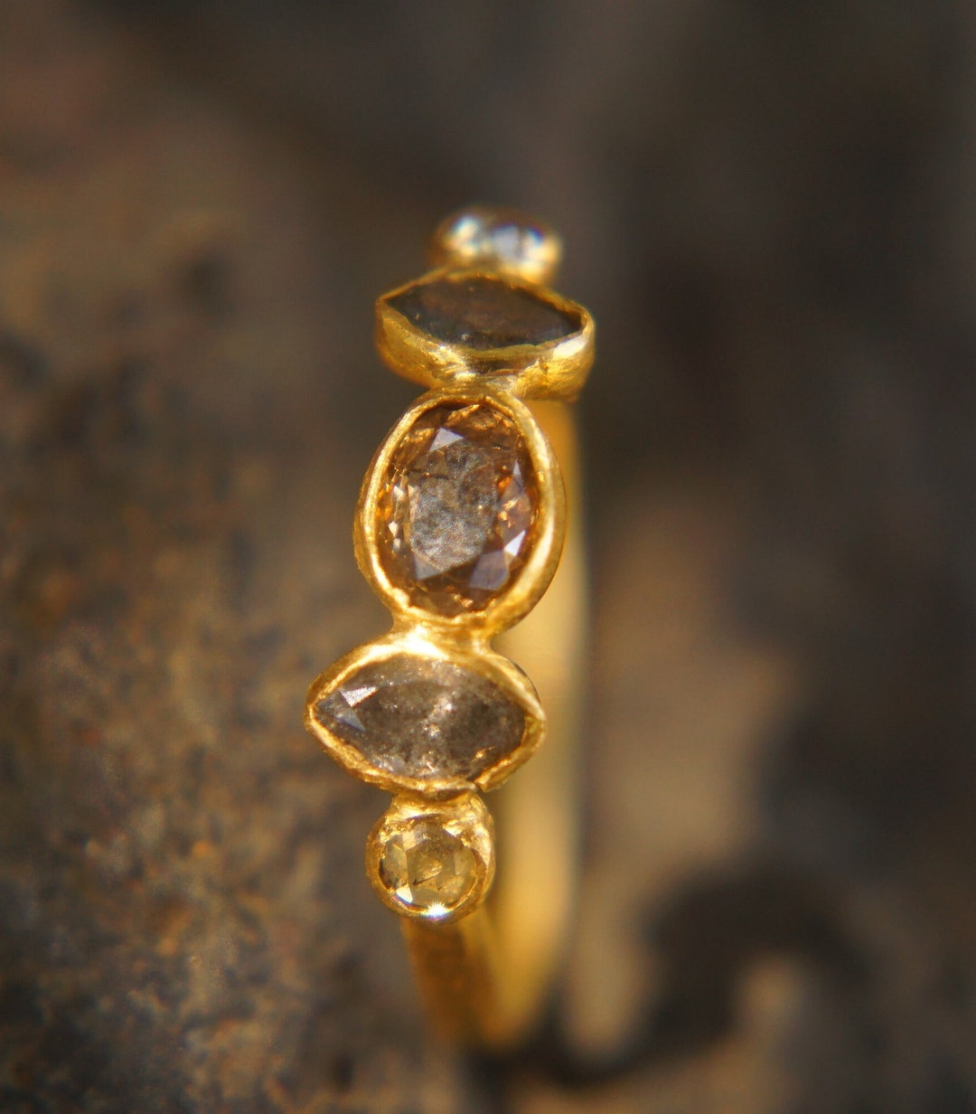 Gold Diamonds Ring// 24k Gold Diamonds Ring//unique Diamond Engagement ...