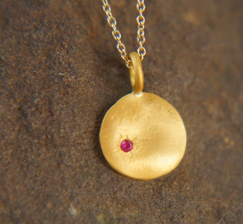 24k Gold Ruby Charm Pendant Disc Pendant Gold Ruby Pendant - Etsy