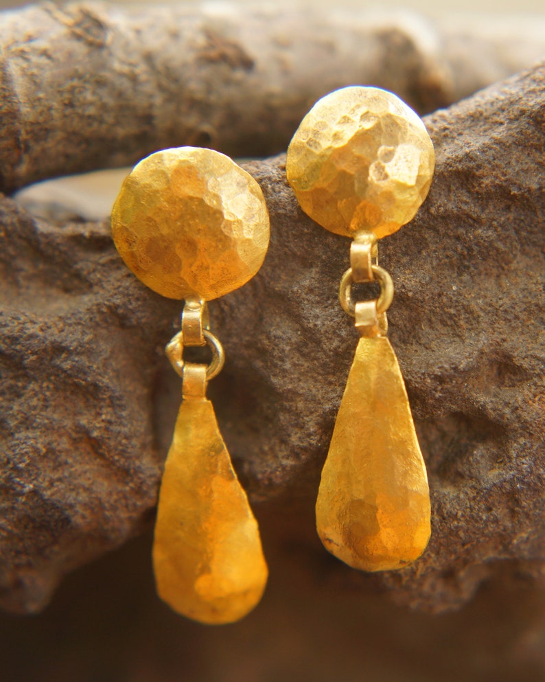 24K Gold Earrings//solid Gold Dangle//handcrafted - Etsy