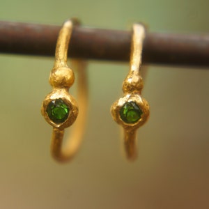 Red Gem Gold Hoops 24k Solid Gold, Hand Made Artisan Gold Hoops. Gold ...