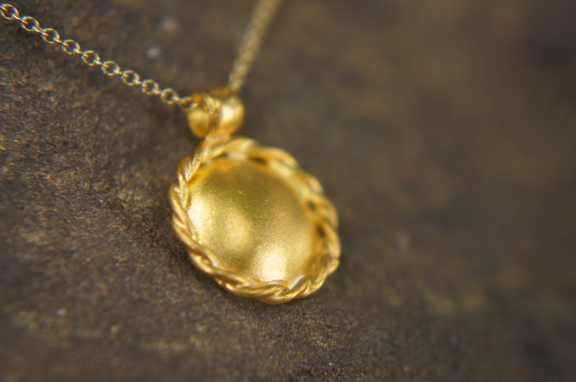 Round Circle Dome With Braided Frame//pendant Basic Gold Necklace//24k ...