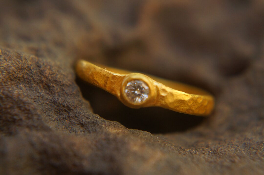 24k Gold Diamond Ring//gold Diamond Ring//hammered Diamond Engagement ...