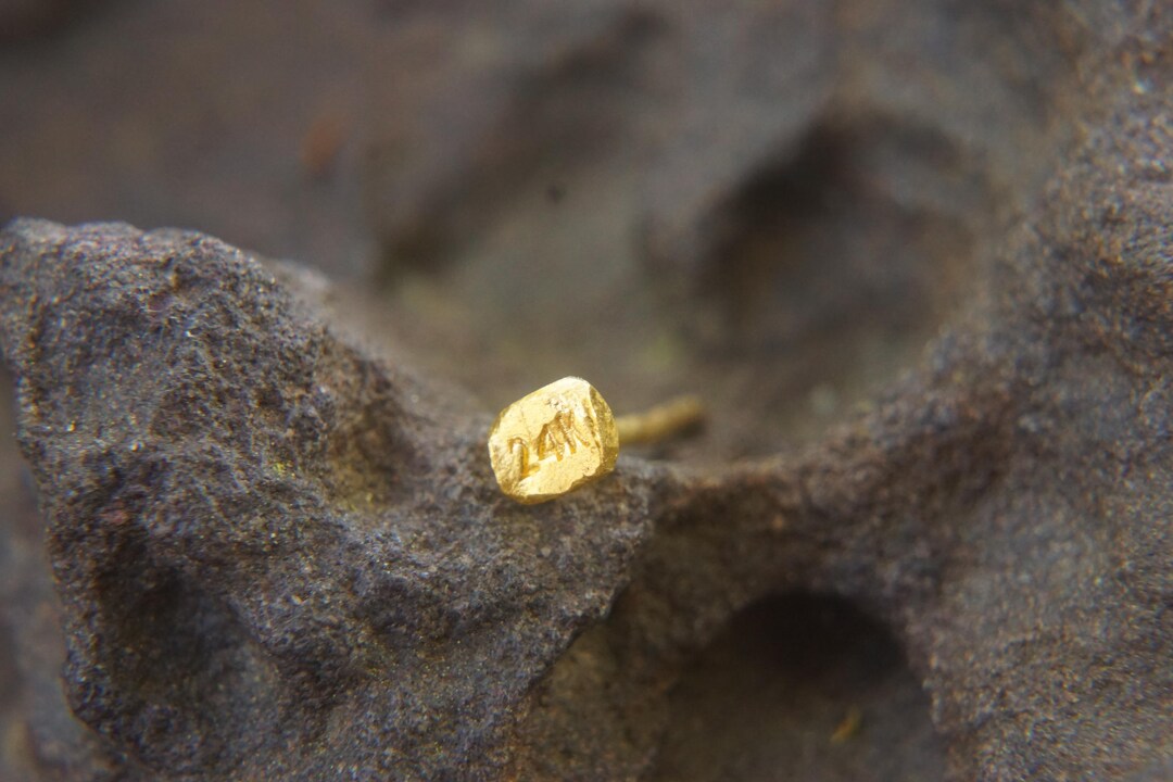 24k Gold Artisan Studs//24k Stamping Gold Studs//pure Gold Studs ...