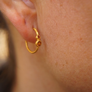 Red Gem Gold Hoops 24k Solid Gold, Hand Made Artisan Gold Hoops. Gold ...