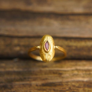 24k Signet Gold Ruby Ring//24k Gold Handmade Ring//artisan Gold Ruby ...