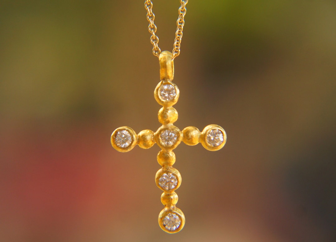 24k Gold Moissanite Pendant//24k Gold Cross Pendant//gold Artisan Cross ...