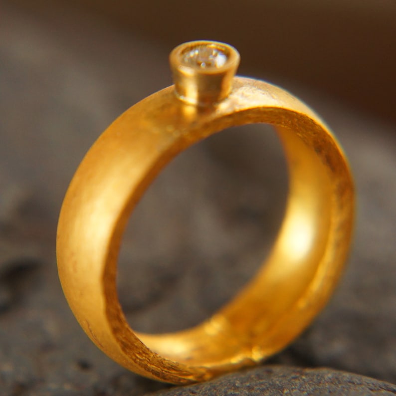 Gold Diamond Ring//24k Gold Diamond Ring//diamond Engagement - Etsy