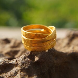 24k Gold Band//24k Hammered Ring//artisan Hammered Handmade//fine Gold ...