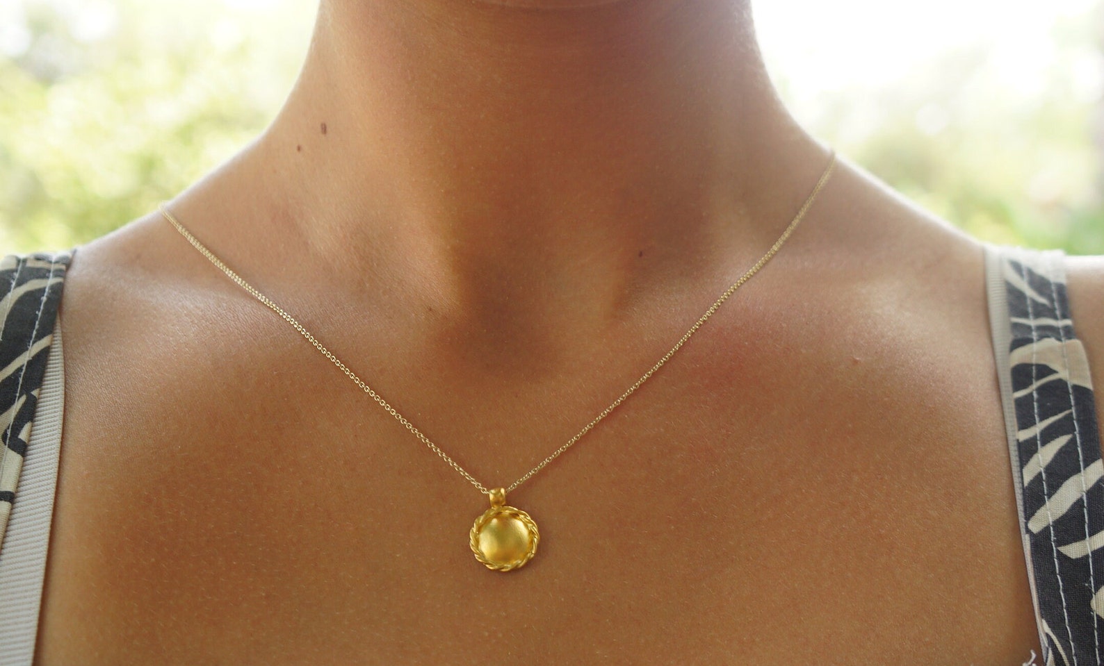 Round Circle Dome With Braided Frame//pendant Basic Gold Necklace//24k ...