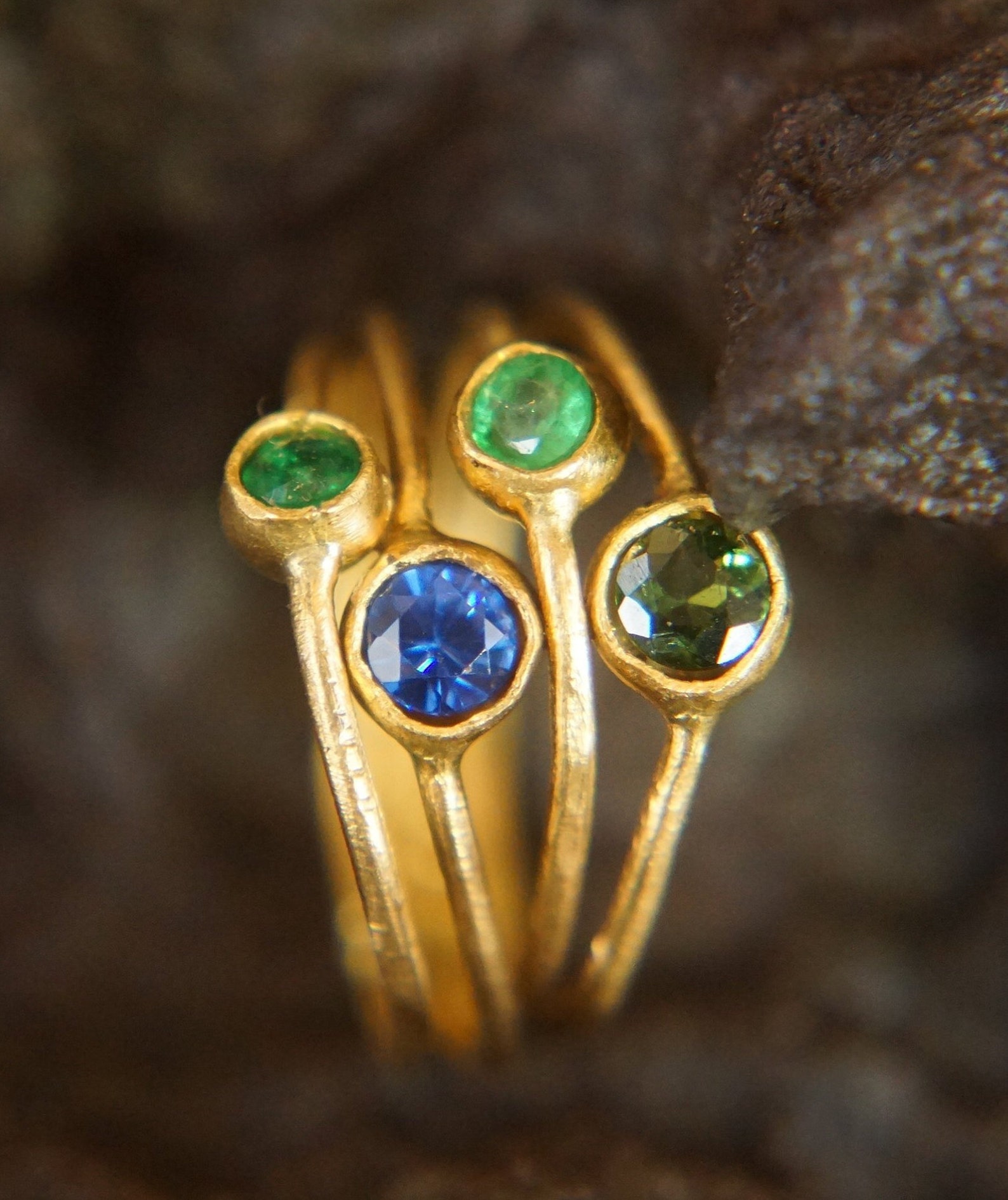 Emerald Gold Ring//24k Gold Gem Ring//green Stone Gold Ring//gold Multi ...