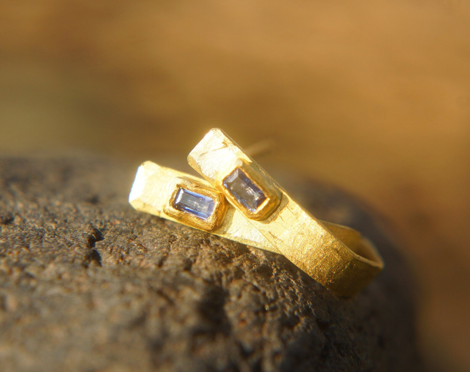 Sapphire Gold Hoops 22k Solid Gold Hand Made Artisan Gold | Etsy