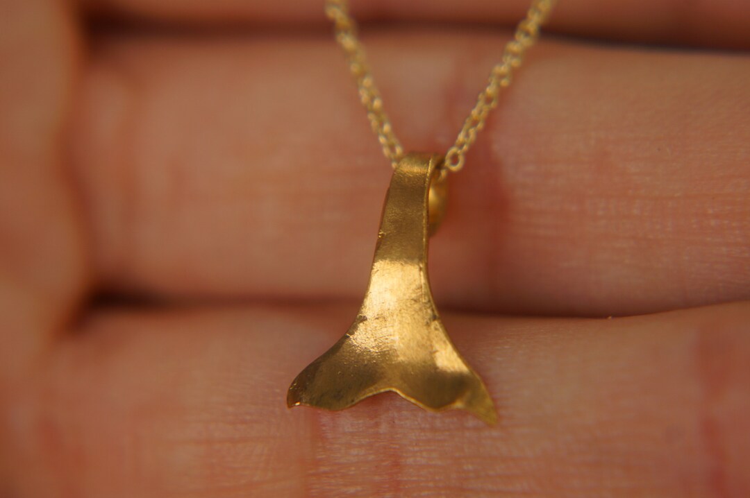24k Gold Whale Tale Pendant//delicate Gold Necklace//24k Gold Fish ...