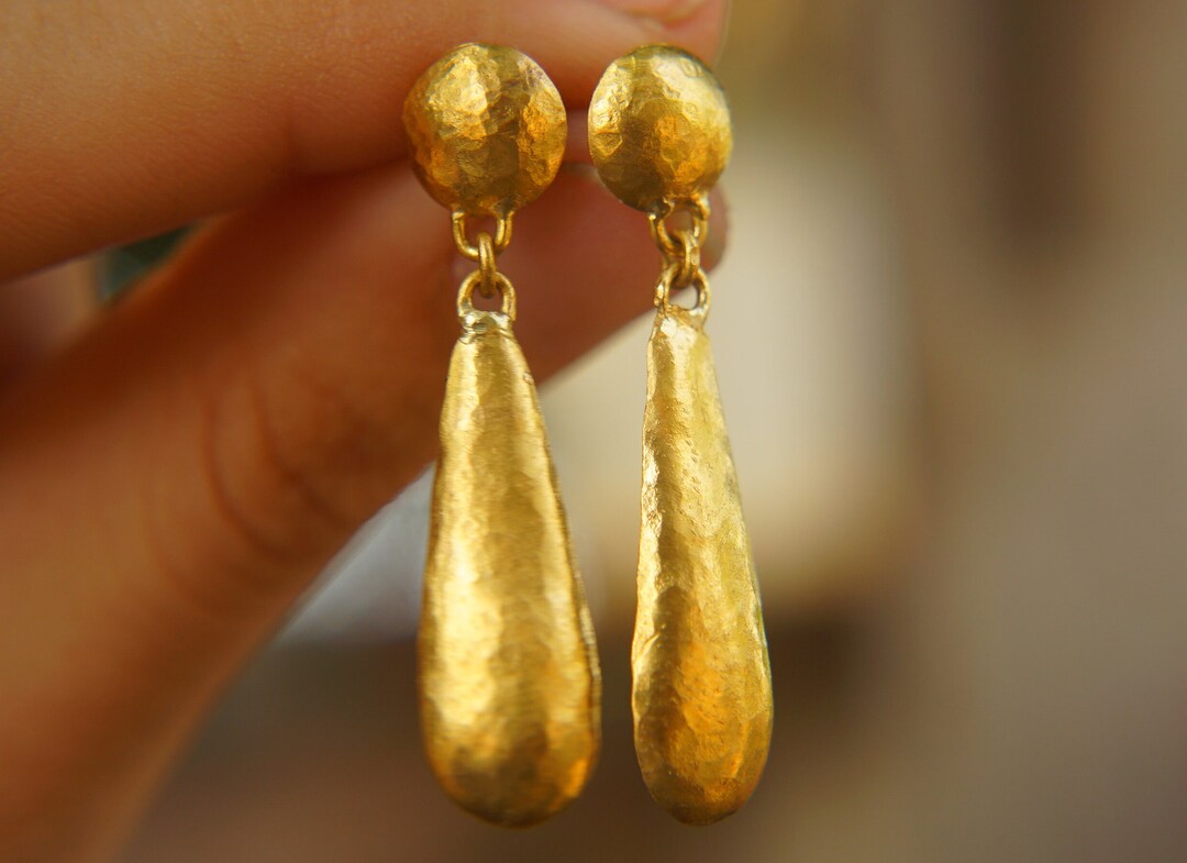 24K Gold Dangle Earrings//solid Gold Dangles//24k Gold Drop Earrings ...