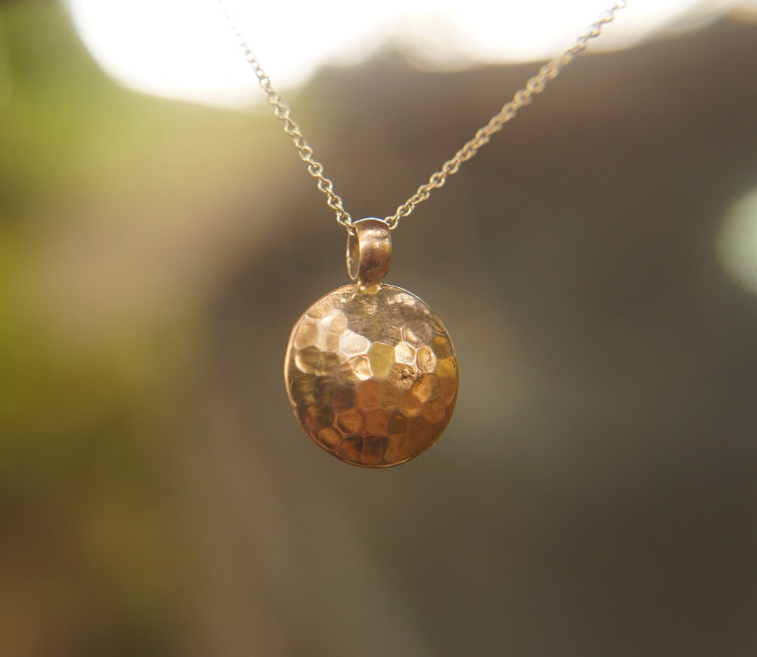 Rose Gold Round Pendant//rose Gold Hammered Pendant//gold Circle ...