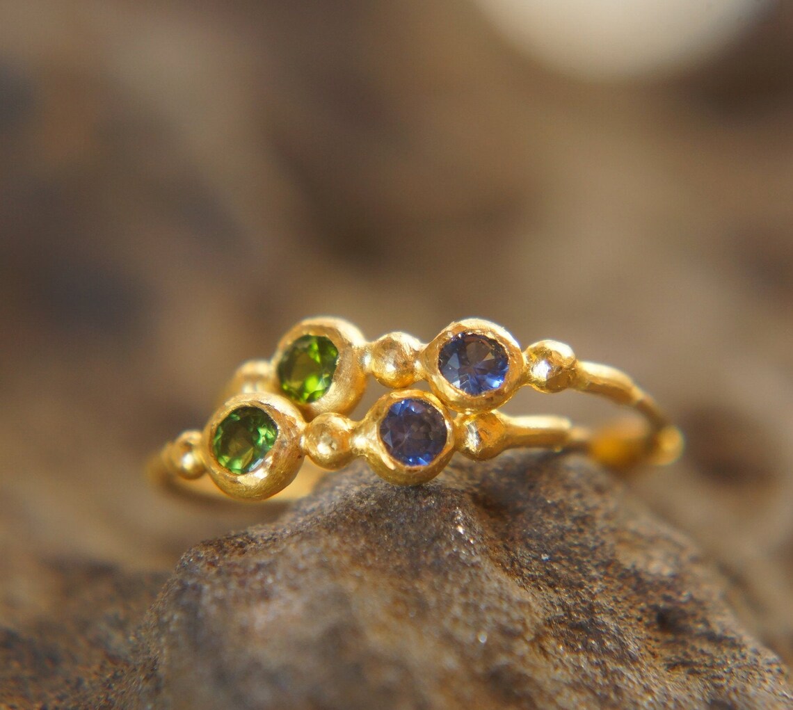 Sapphire Gold Hoops 24k Solid Gold Hand Made Artisan Gold - Etsy