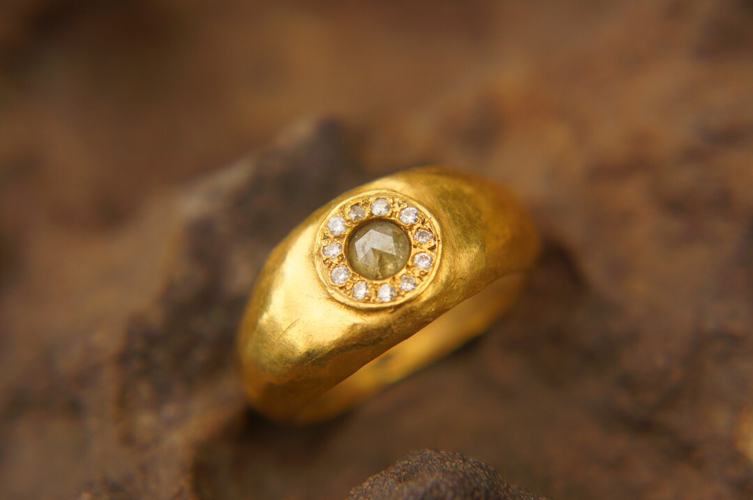 24k Gold White Diamond Ring//gold Diamond Ring//diamond Engagement Ring ...