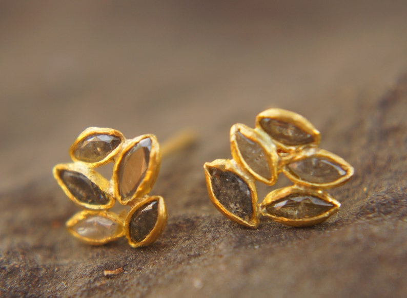 Solid 24k Gold//drop Diamond Studs//teardrop Diamond | Etsy