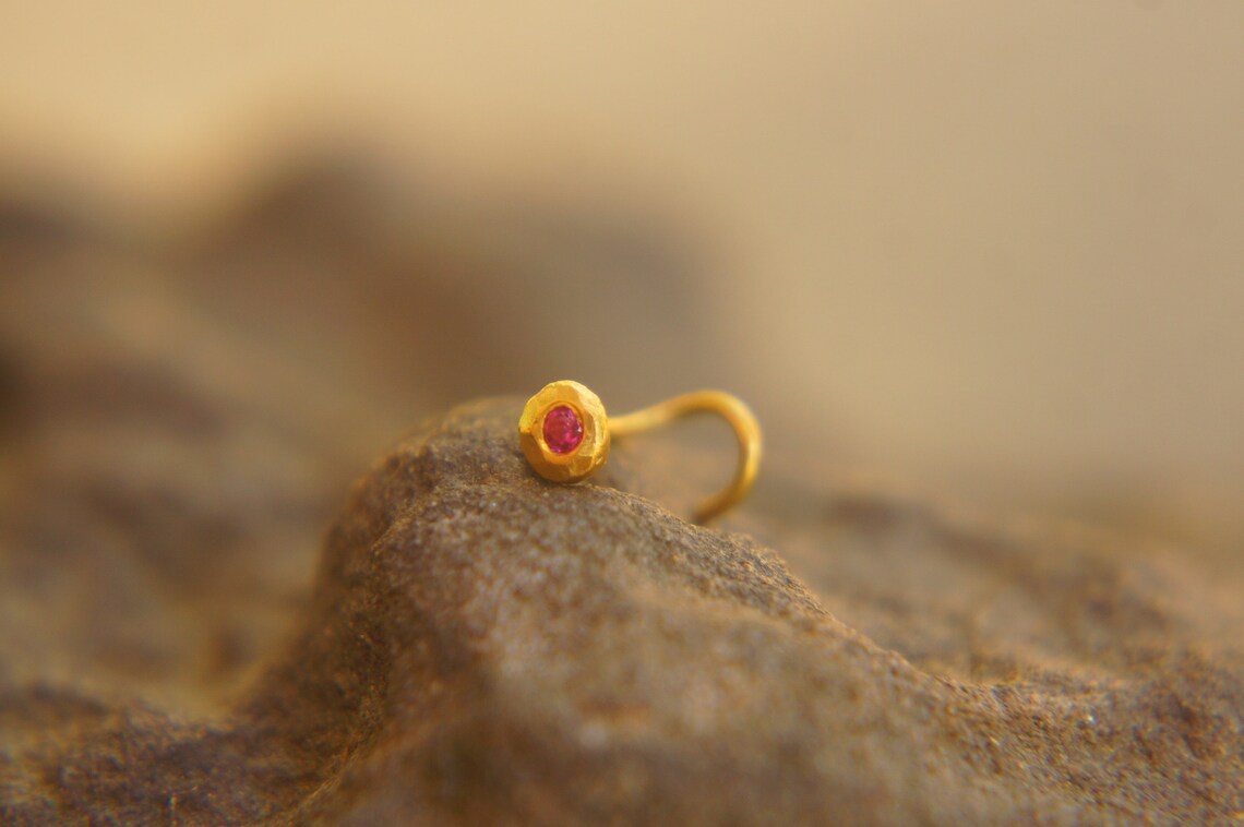 24K Gold Ruby Nose Studs//gold Ruby Nose Stud//solid Gold Nose - Etsy