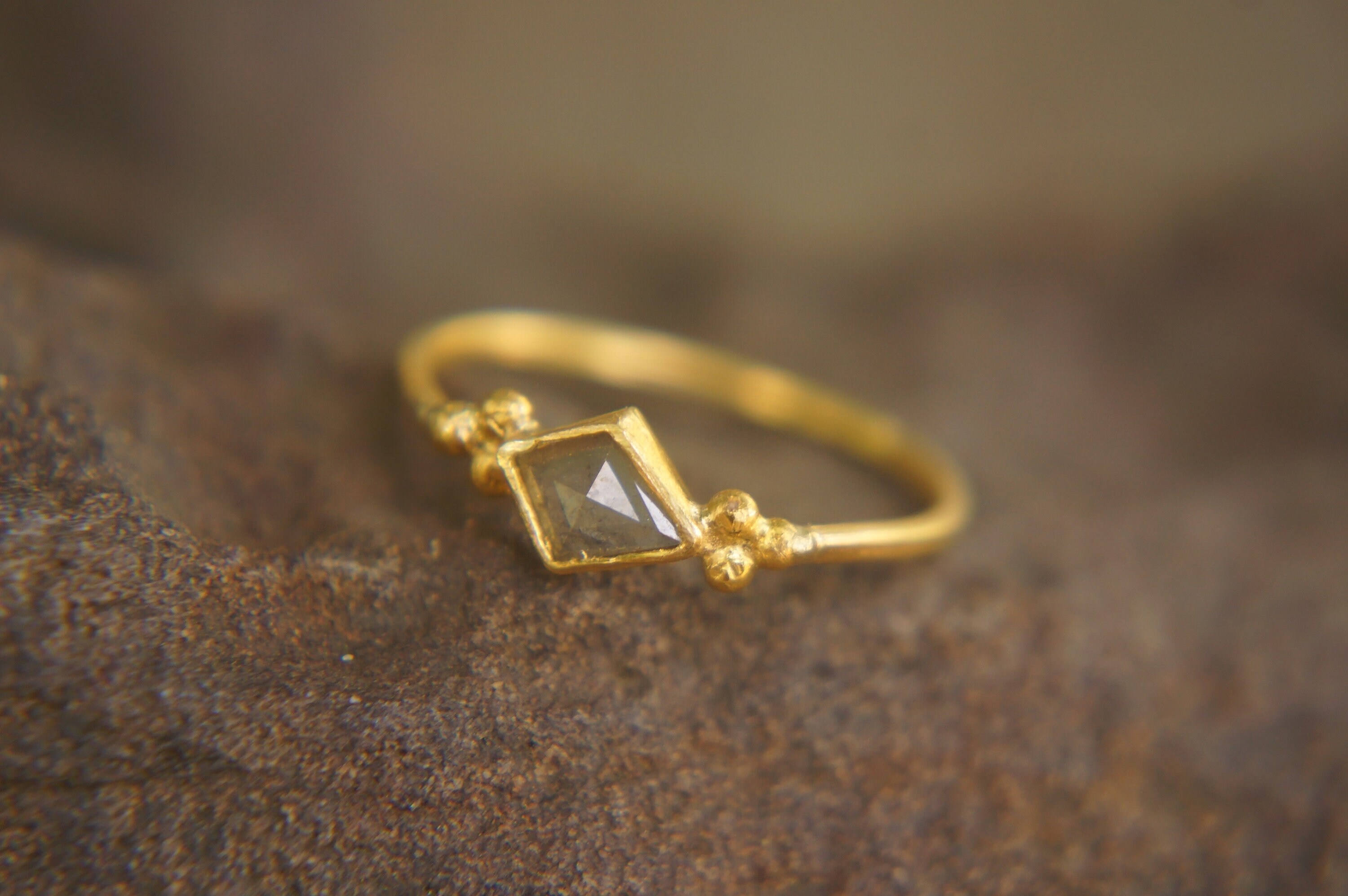 Gold Rhombus Diamond Ring//diamond 24k Ring//engagement Earrings//24k ...
