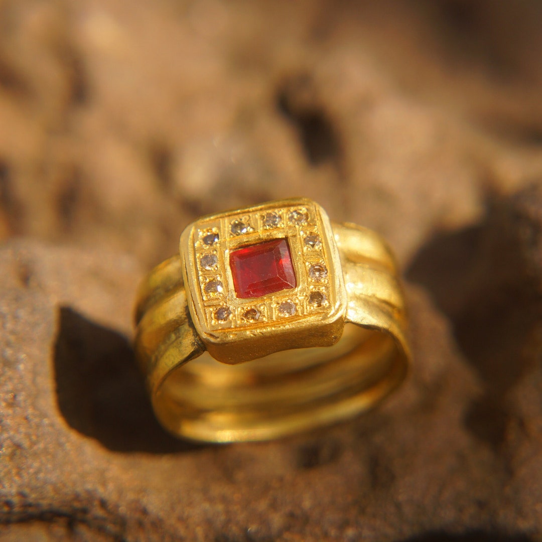 24K Gold Ruby Diamond Ring//gold Diamond Ring //24K Gold Ring// 24k ...