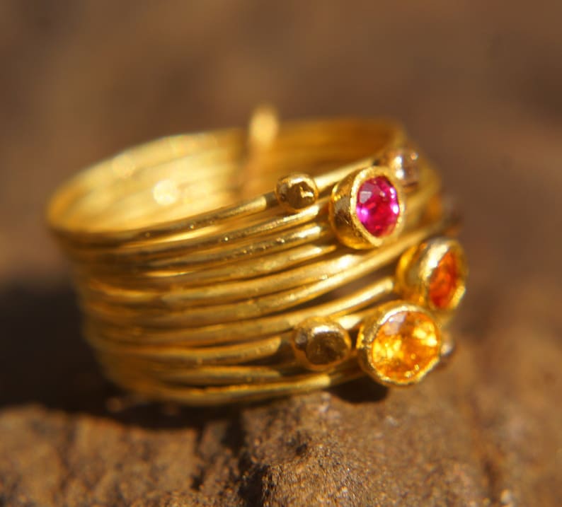 22k Gold Stacking Ring//sapphire Ruby Ring//handmade One of a Kind ...