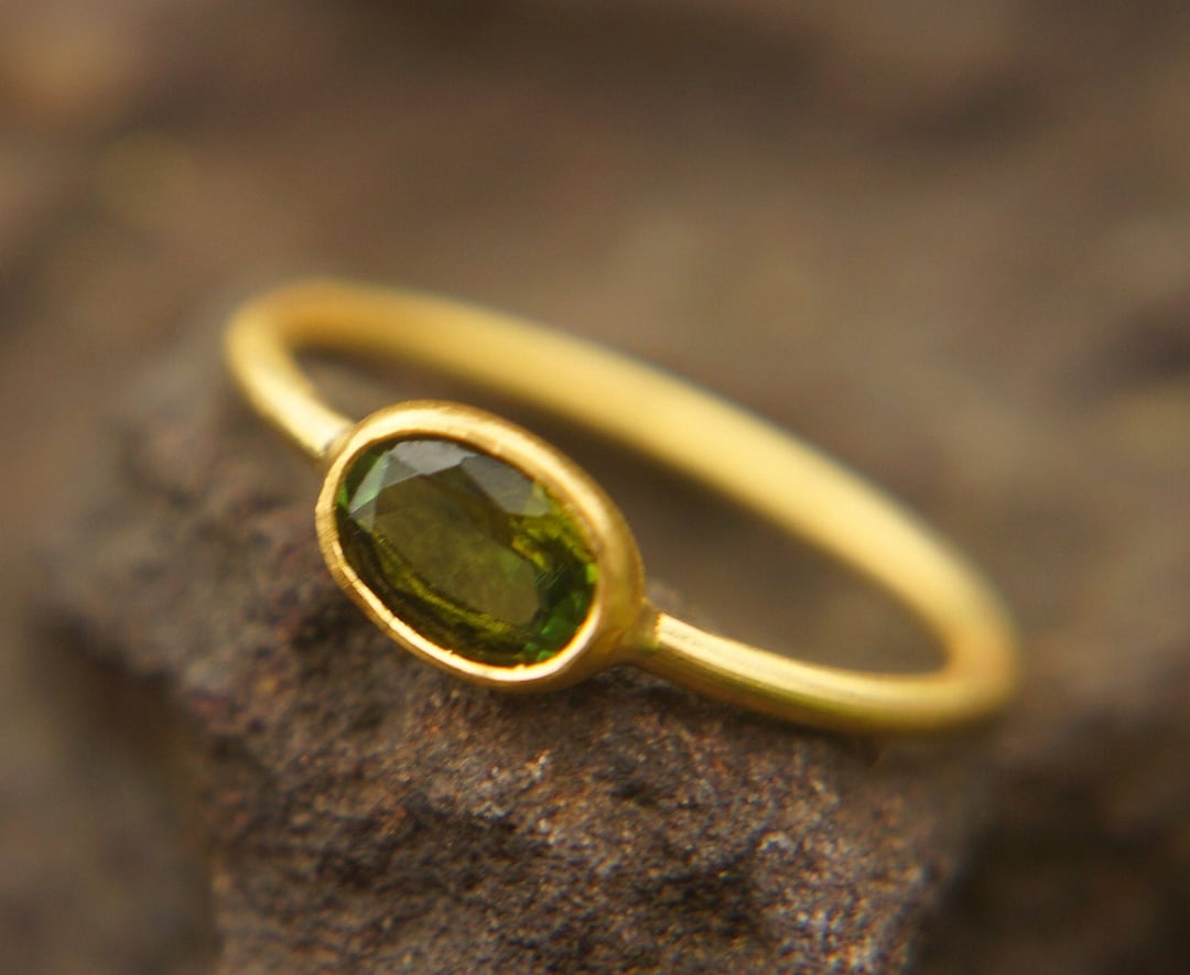 Green Tourmaline Ring, 24k Gold Ring, Unique Ring, 24k Gold Gem Ring ...