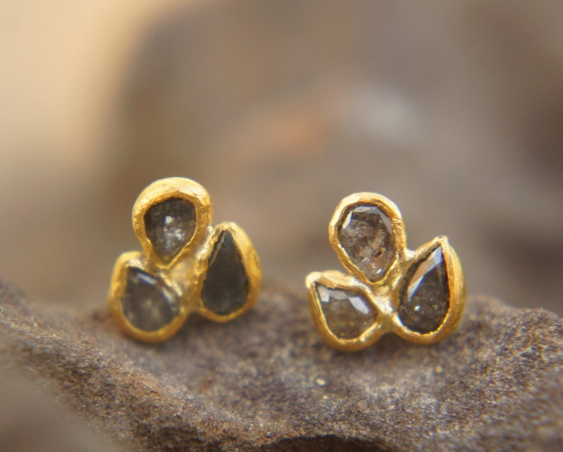 Solid 24k Gold//drop Diamond Studs//teardrop Diamond | Etsy