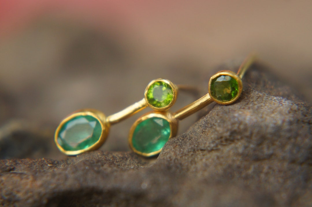 24k Gold Emerald and Chrome Diopside Studs//gold Emerald - Etsy