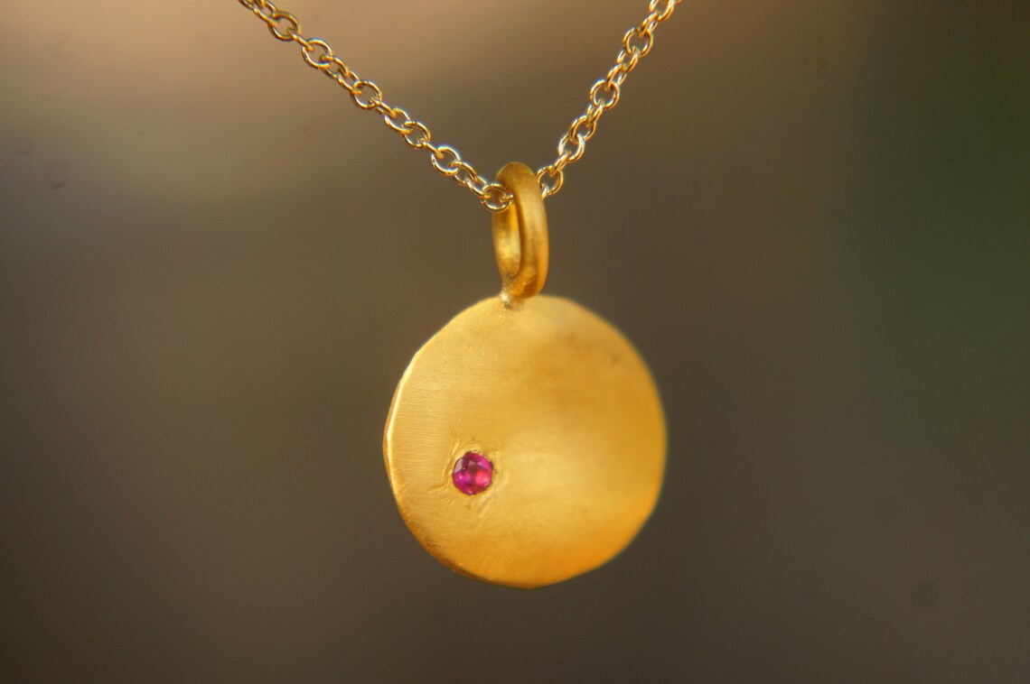 24k gold Ruby charm pendant Disc Pendant Gold Ruby Pendant | Etsy