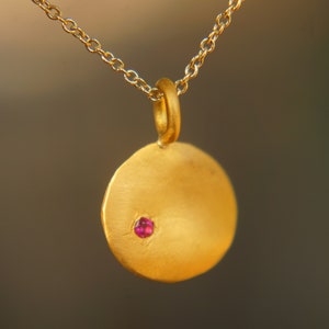 24k Gold Ruby Charm Pendant Disc Pendant Gold Ruby Pendant Nugget ...